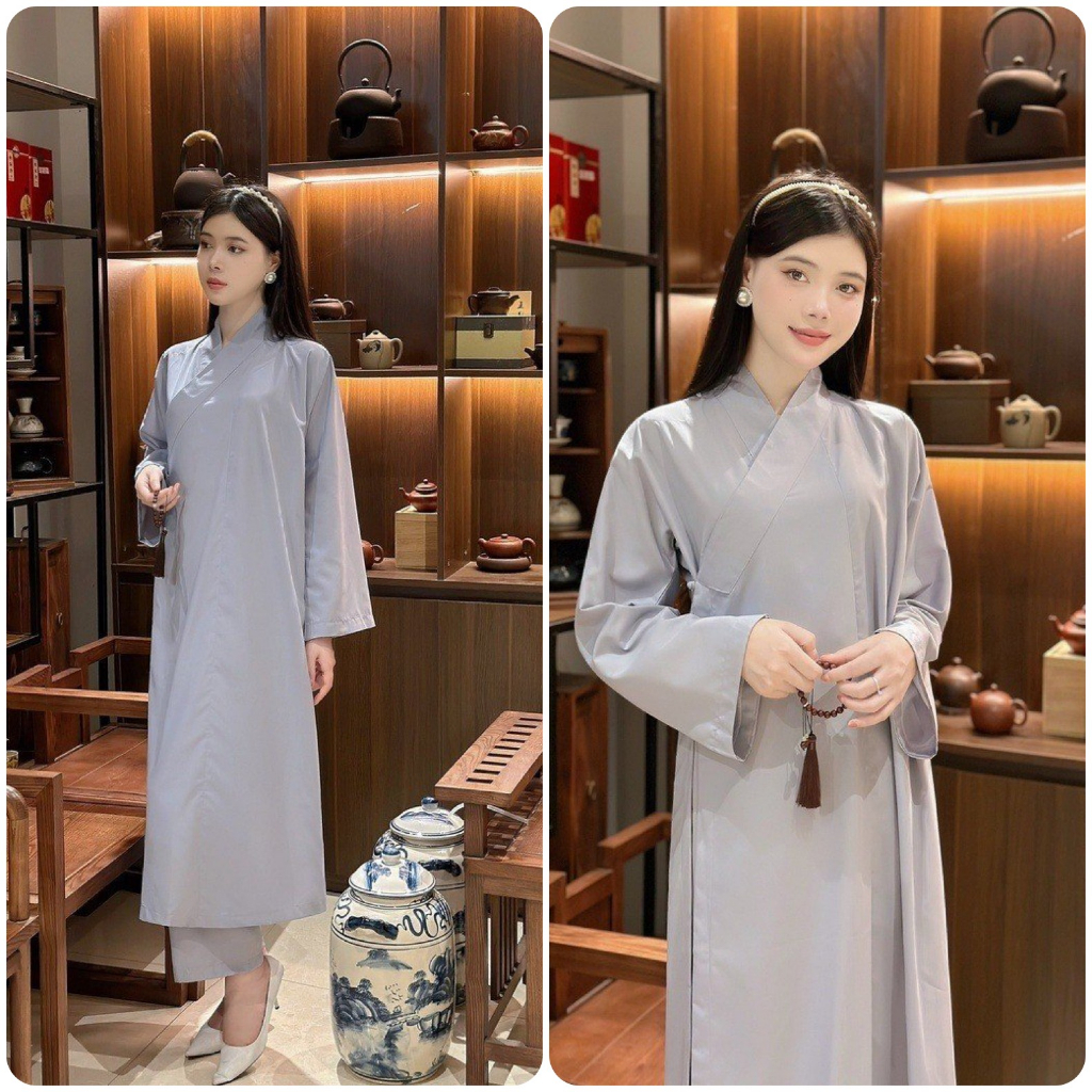 Thien Di women's Buddhist robe - Buddhist blue robe, temple robe made ...