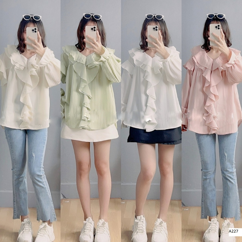 Bare_lady style long-sleeved ruffle shirt in many pastel colors - A227 ...