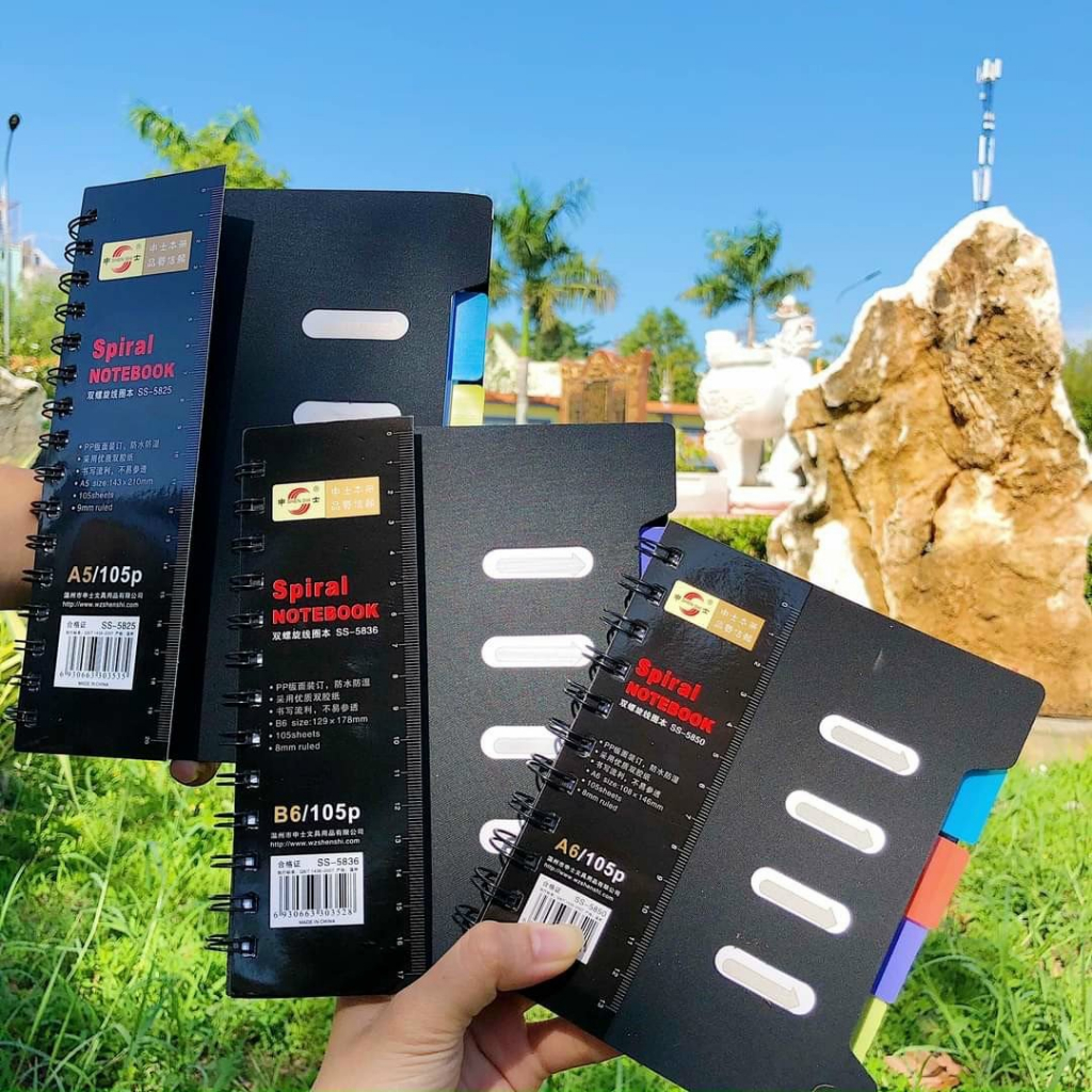 XO Spring notebook with black plastic cover, size A6, B6, A5, B5, 210 ...