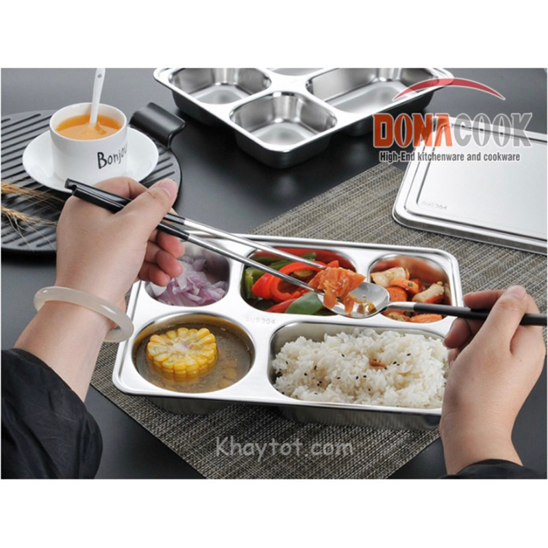 Korean 5-Compartment Stainless Steel Rice Tray 304 Deep Tray 4.5cm ...