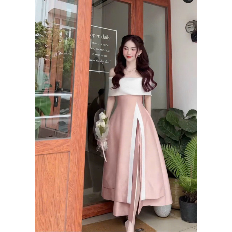 Long off-the-shoulder dress with full 2-layer tafta fabric, new model hotrend 2024 | Shopee ...
