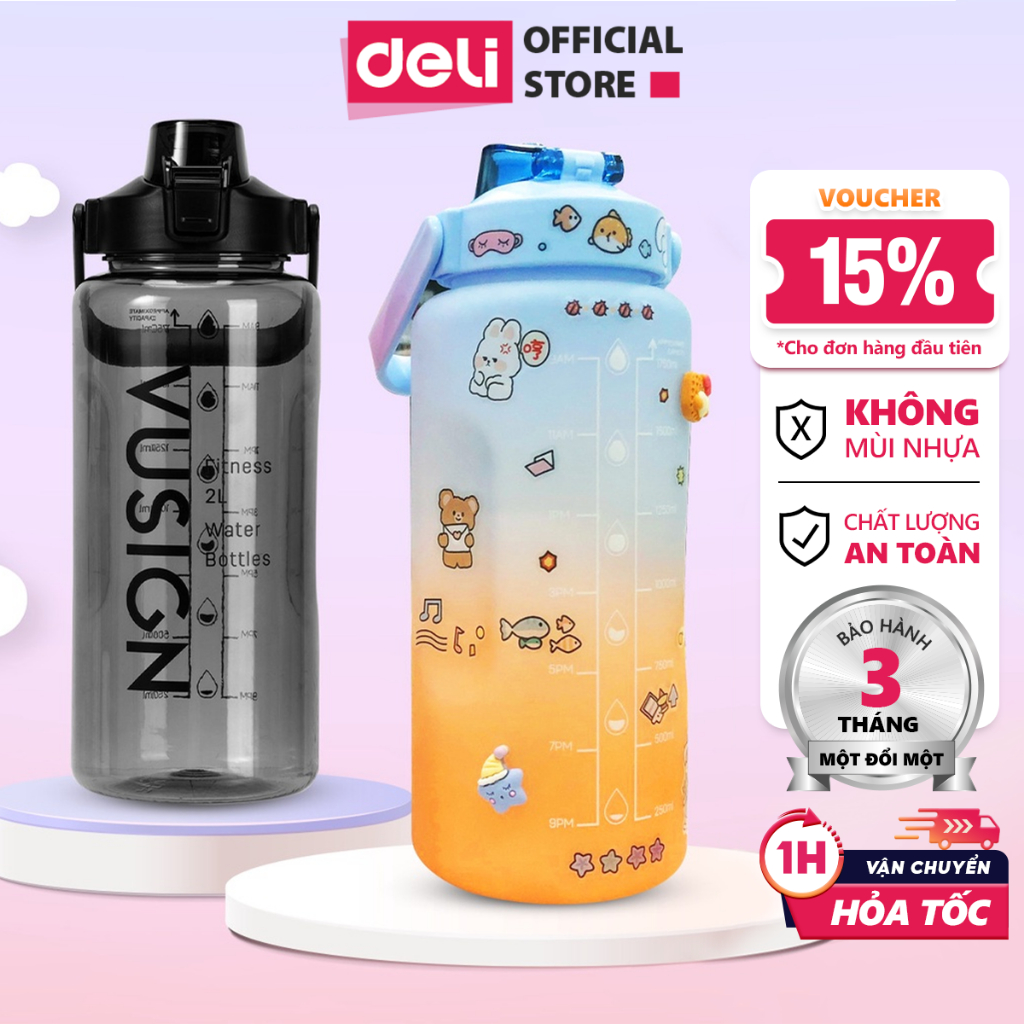 2 Liter Sports Water Bottle with Divided Reminder Deli Odorless Safe ...