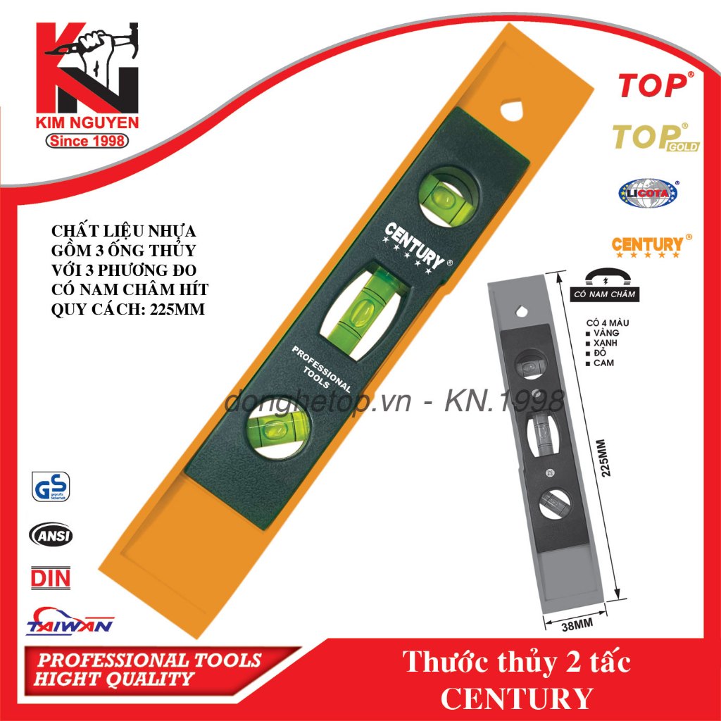 Century 20cm level ruler with plastic frame and 3 mercury foams ...