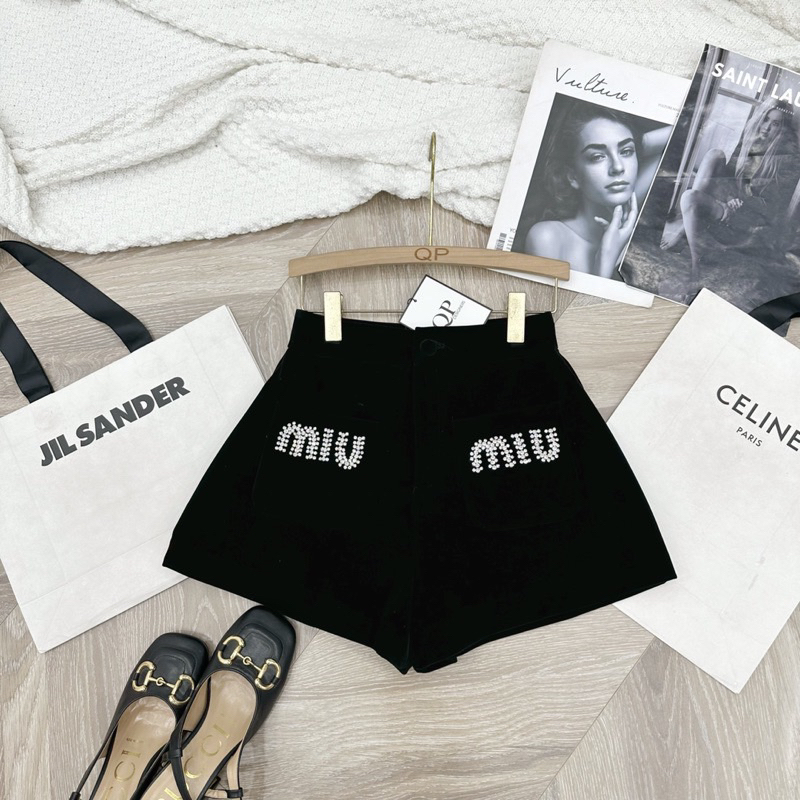 Shorts, Soft Velvet Shorts, Thick, High Back Design Embroidered MIUMIU ...