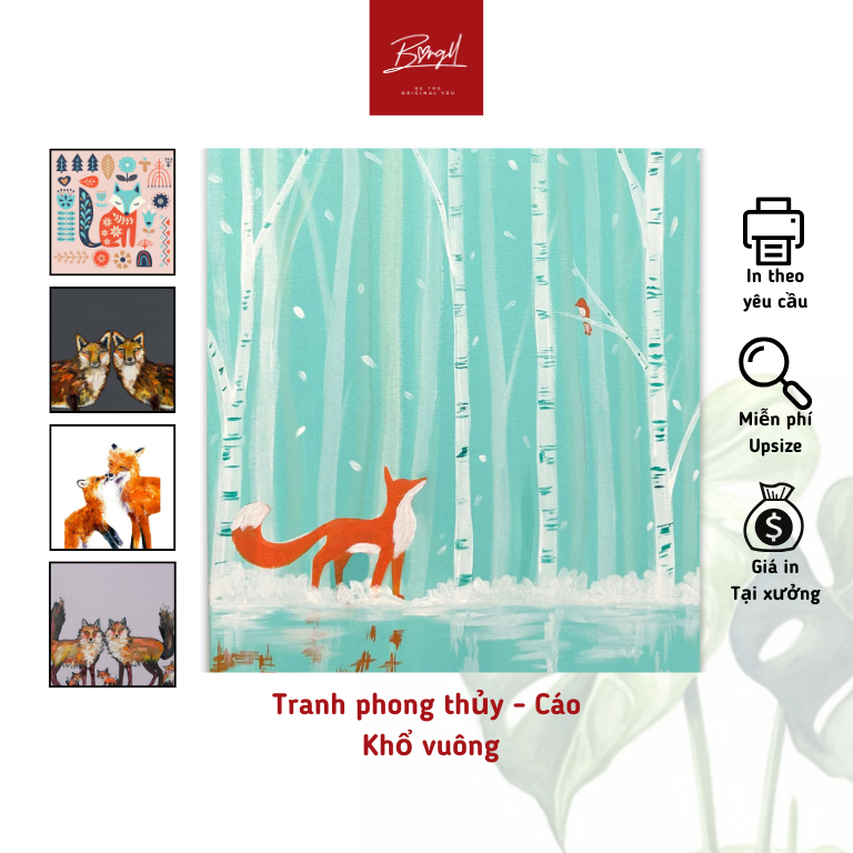 Fox painting - SQUARE feng shui painting printed on canvas in many ...
