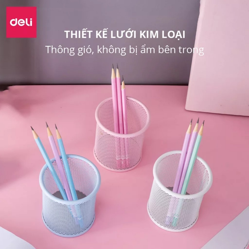 Deli 9153 multicolored iron mesh pen cup / Powder coated metal pen cup ...