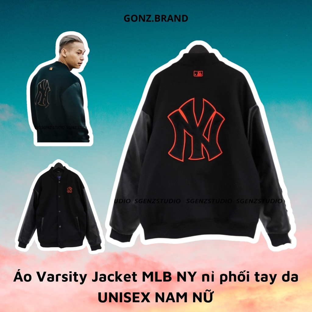 Varsity BomberJacket M.L.B Ny Embroidered Orange Logo, Loose form ...