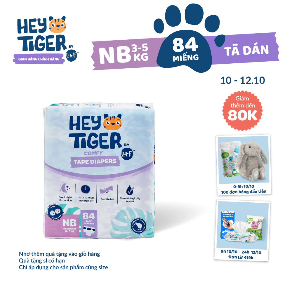 Hey Tiger Jumbo Diapers / Diapers - Size NB 3-5kg 84 Pieces | Shopee Philippines