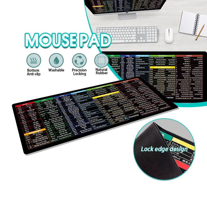 Large Mouse Pad 80x30, Mouse Pad, Touchpad, Print Office Shortcut Keys ...