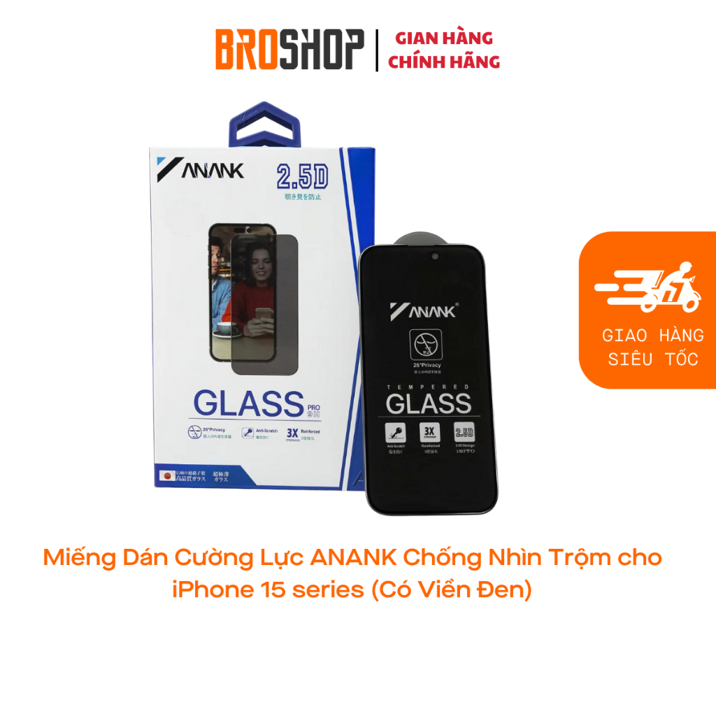 Anank Anti-Peeping Tempered Glass for iP 15 series (Anti SPY With Black ...