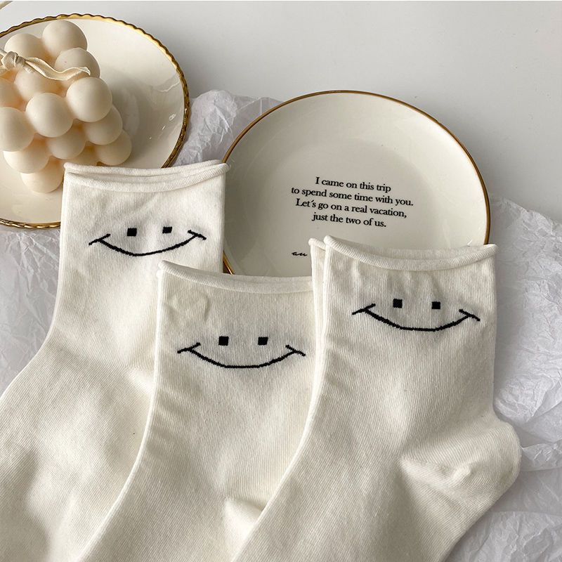 Large, beautiful, thick white turtleneck socks with smiley face TCC2 ...