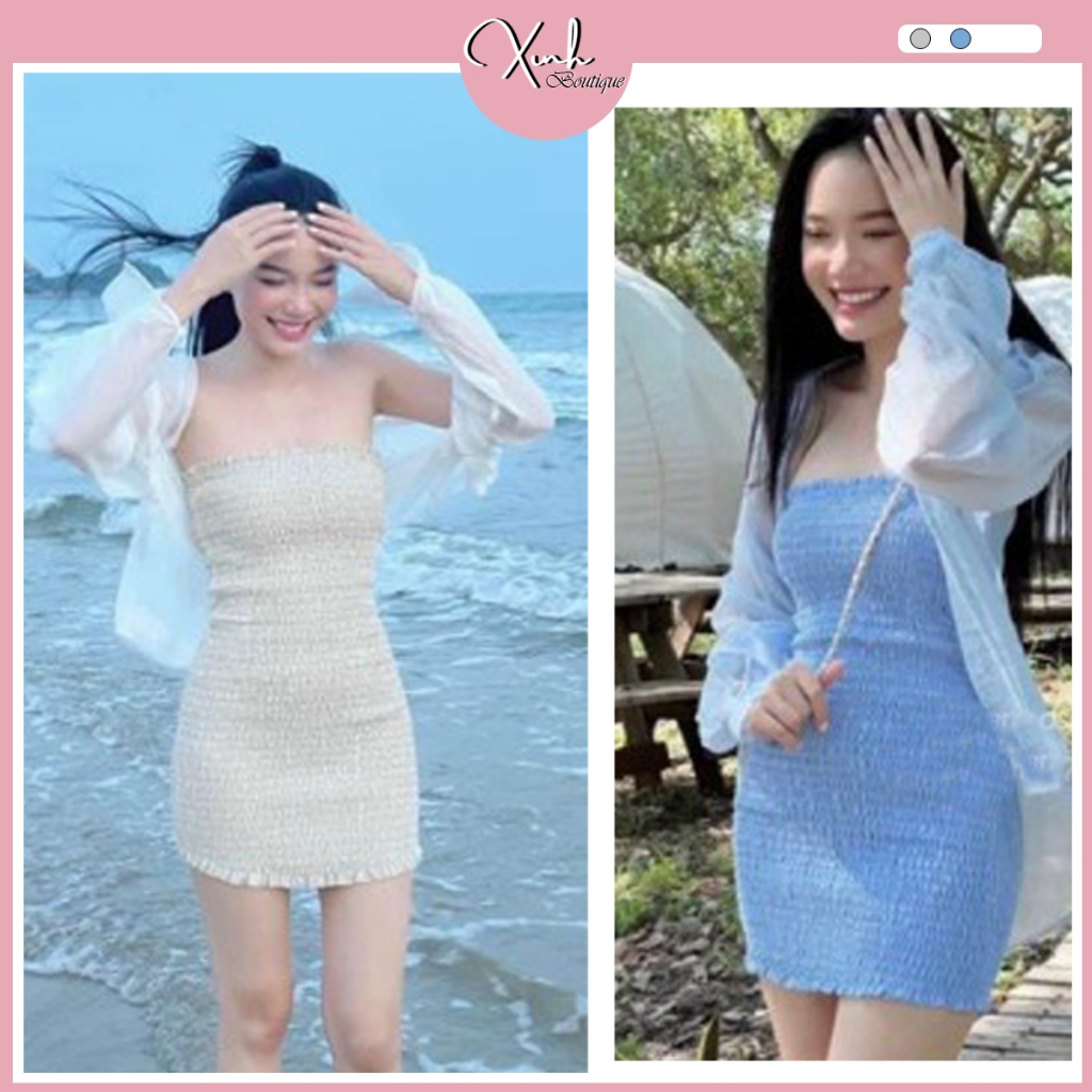 Ruffle Tube Dress With Silk somi Shirt, Shiny body Dress Set With ...