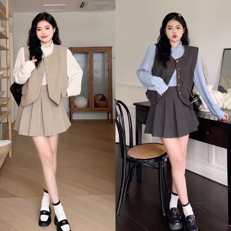 [S2.1012] Set of 3 Piece Gile Shirt Mixed with Rough Shirt + Pleated ...