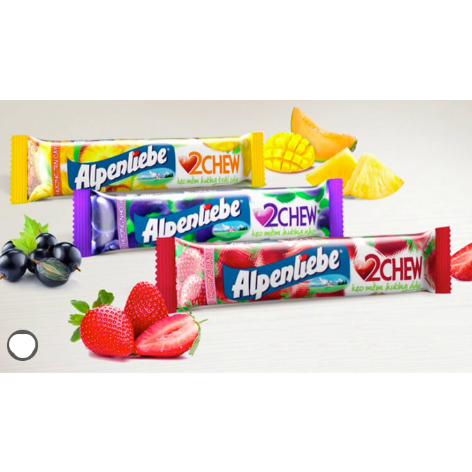 Alpenliebe Soft Candy with Filling 2Chew Bar 24g (Strawberry / Grape ...