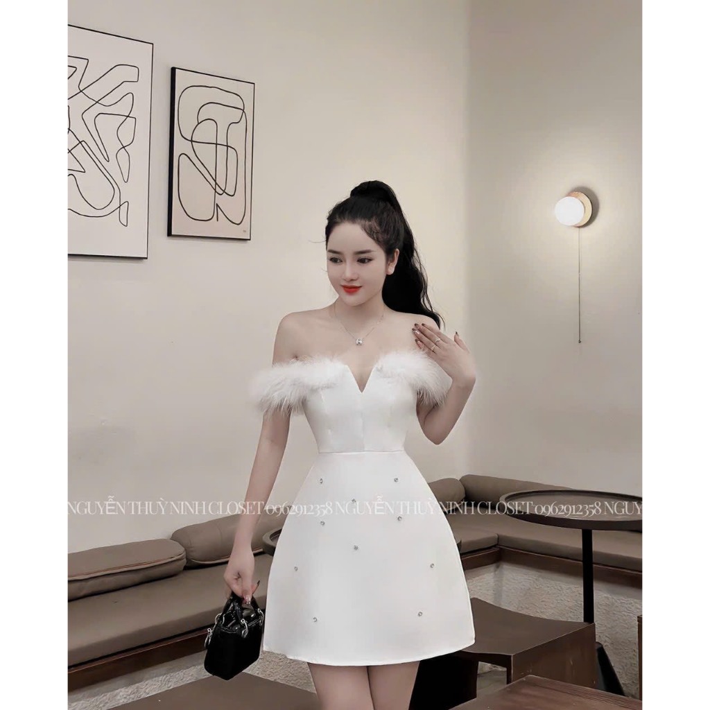 Tapta fashion party dress off shoulder split chest fur with Premium ...