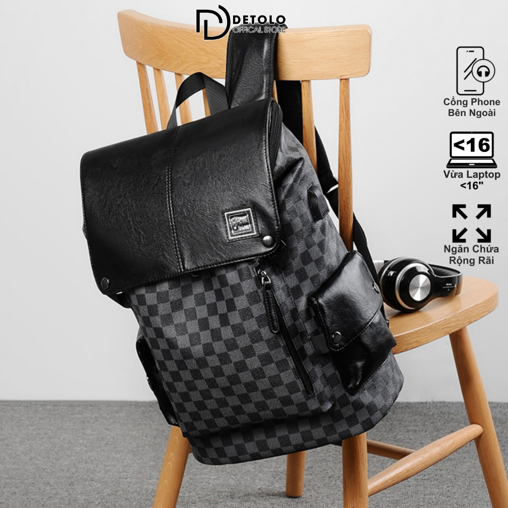 Lv Leather Backpack Fits 16in and 15.6 inch DETOLO Laptop, fashionable ...