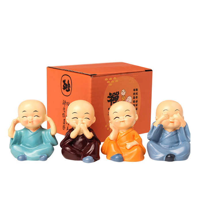 Four Emptiness Little Monk Statue Set - Mini Feng Shui Buddha with 4 ...