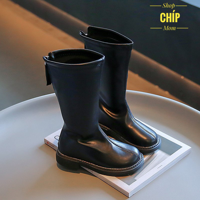 Girls' high-neck boots, baby thigh boots, soft shiny leather, felt ...