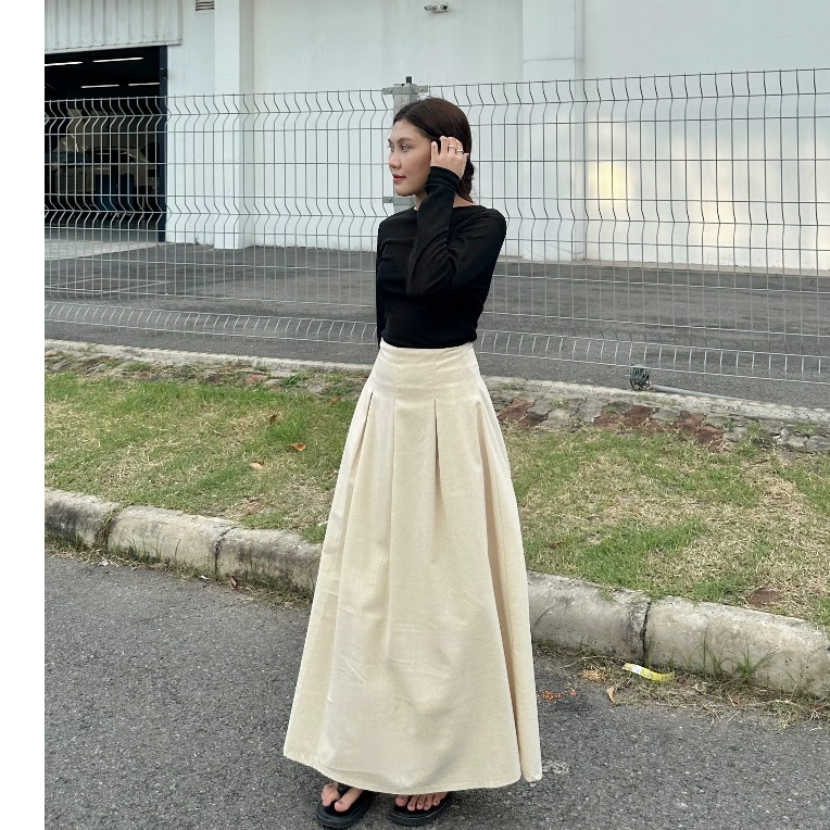 Korean hacked linen pleated Skirt - Kay Skirt | Shopee Philippines