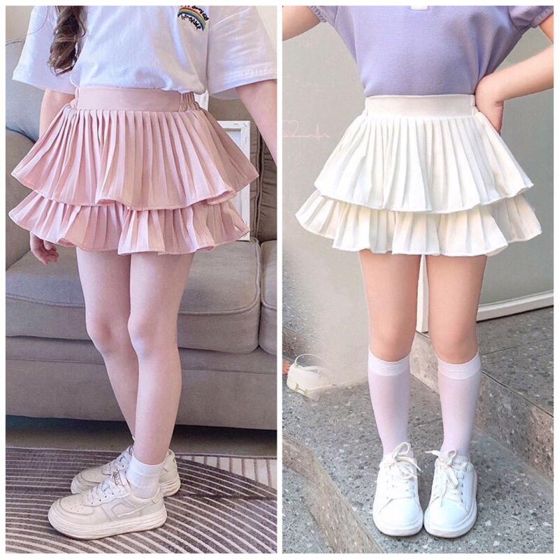 2-tier pleated skirt for girls with 3-inch high waist to flatter your ...
