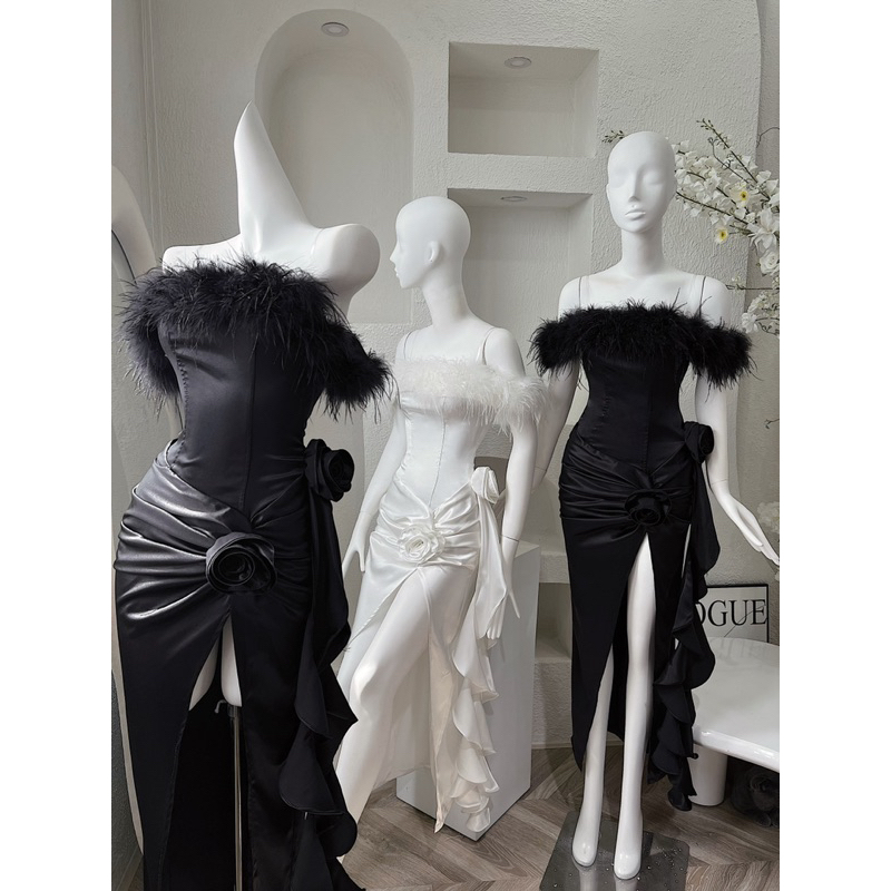 Party Dress Late Shoulder Feather Twisted Feather Studded With Flowers ...