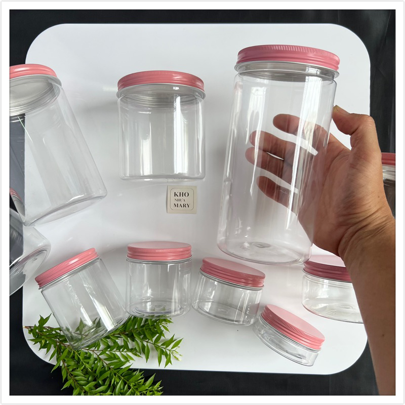Pet POT 1kg 500g TRANSPARENT PINK LID, SILVER ALUMINUM - PLASTIC BOX ...