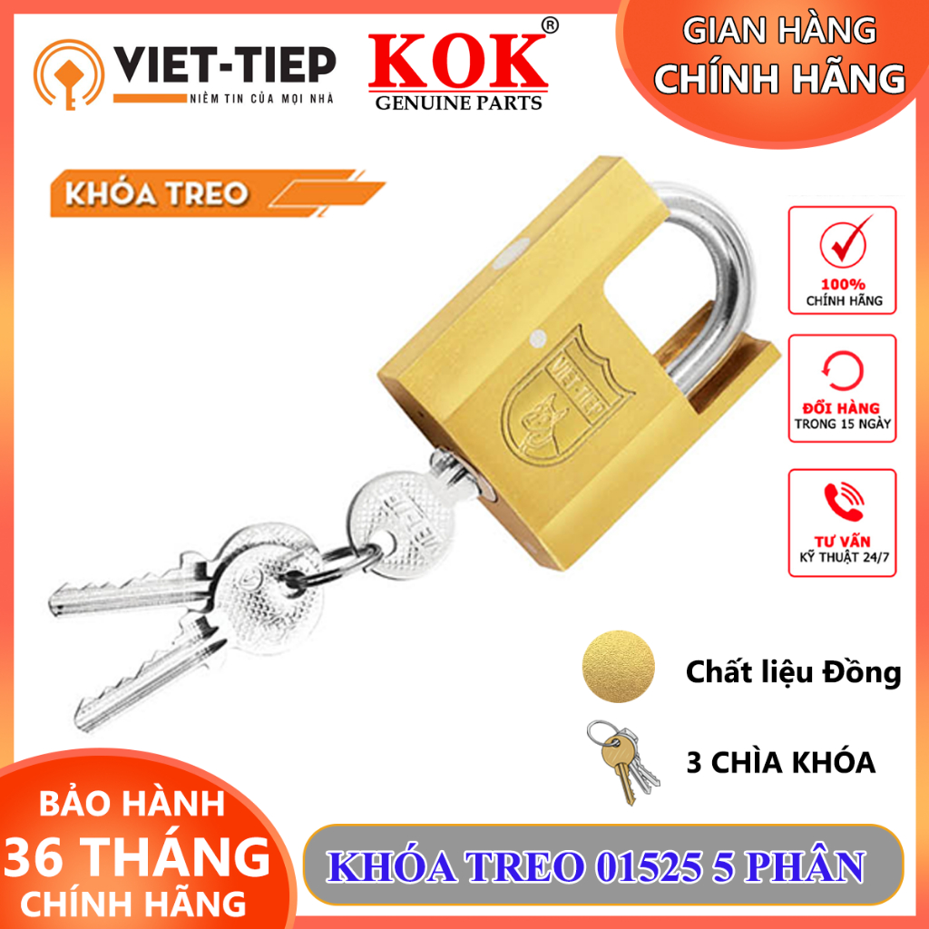 Viet Tiep hanging lock 01525 yellow copper anti-theft lock 8mm bridge ...