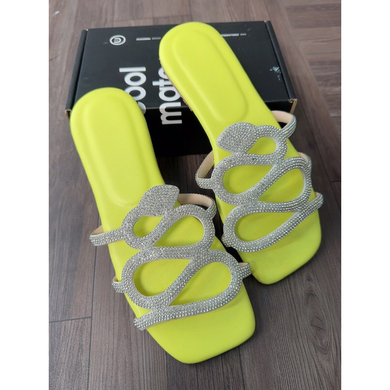 Women's High Quality Snake Strap Flat Slippers with Sparkling Stones (5 ...