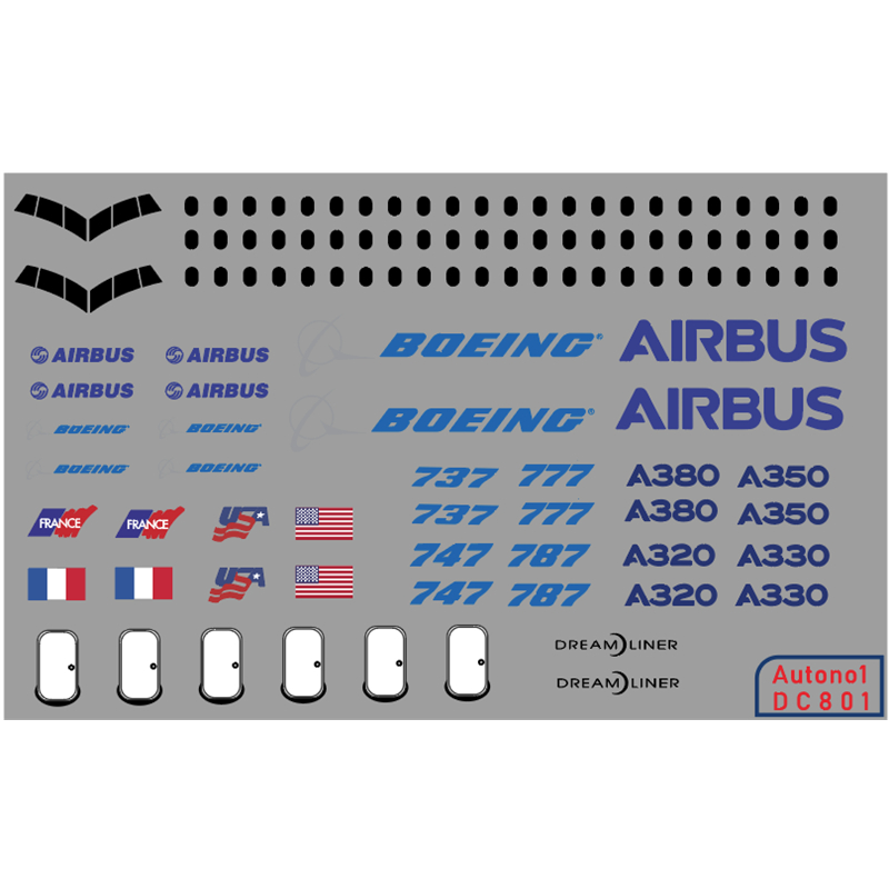 Boeing- Airbus model water Decal applied to all color backgrounds ...