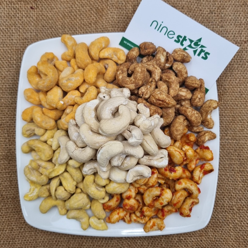 Mix Roasted cashews with 5 flavors: cheese, coffee, garlic butter ...
