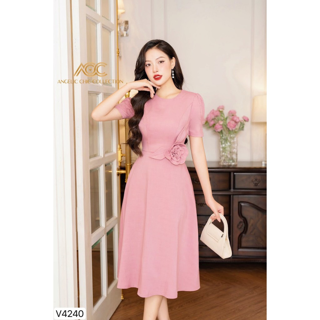 High QUALITY DESIGNED DRESS, PINK DRESS WITH FLOWERS AT THE WAIST FOR ...