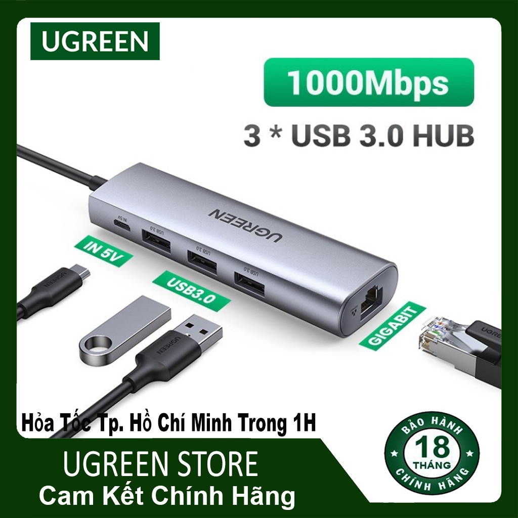 Ugreen 60812 60719 CM266 Premium 3-Port USB Splitter+Lan (USB 3.0 ...