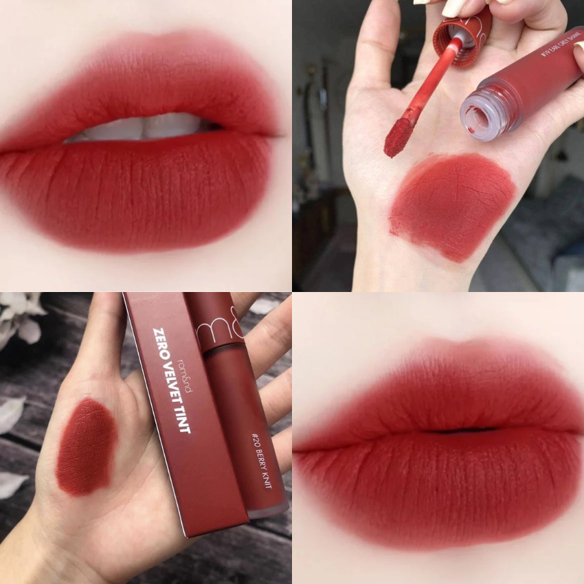 Romand Zero Lipstick 20 Deep Berry Red, Romand Zero Velvet Tint Cream ...