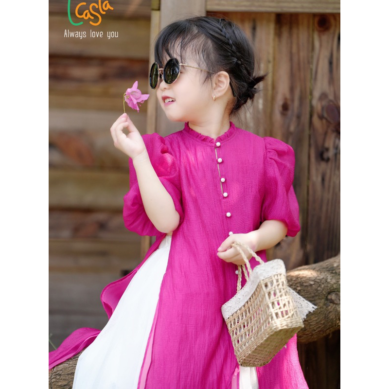 Paper designs, not clothes. Mother and baby couple ao dai, round neck ...