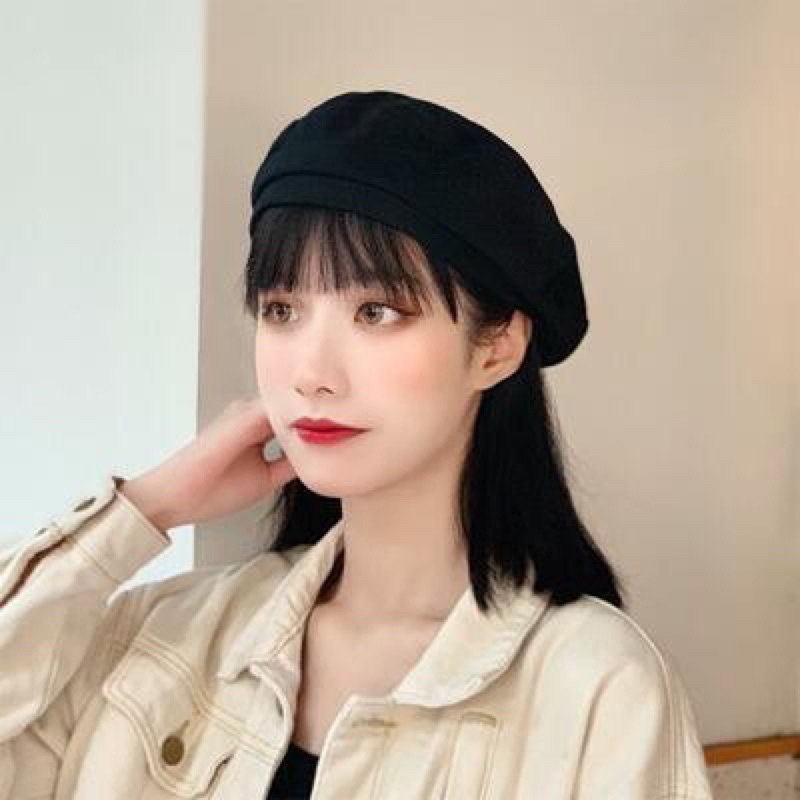 Korean plain female pot hat, beret hat with simple plain pepper shape ...