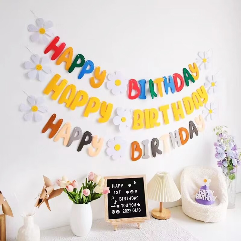 Hanging fabric flag string for birthday party decoration with ...