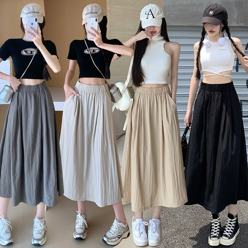 Bare_super bossy long skirt, flattering Korean style, wrinkled material ...