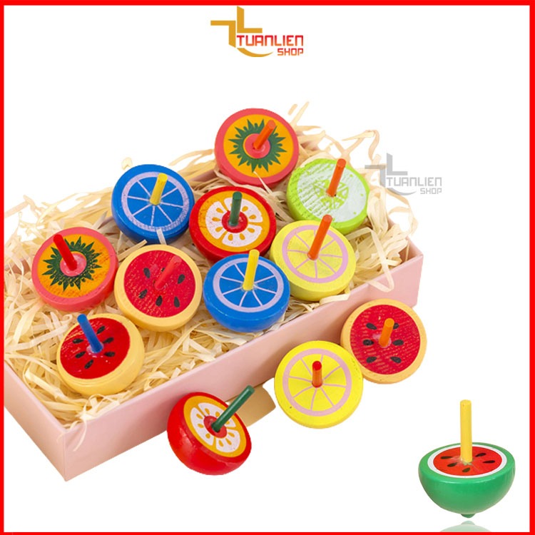 Wooden Spinning Top with Fruit Pattern, Wooden Balancing Toy, Wooden ...