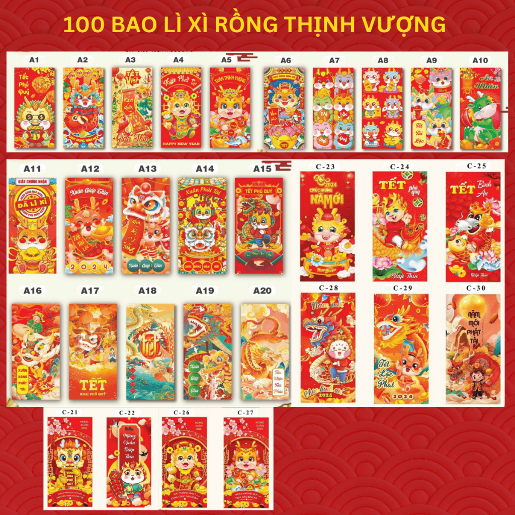 100 Prosperous Dragon Lucky Money Bag With Laminated Glossy Paper ...