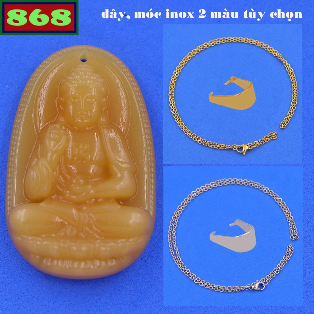 Golden stone Amitabha Buddha pendant with stainless steel chain ...