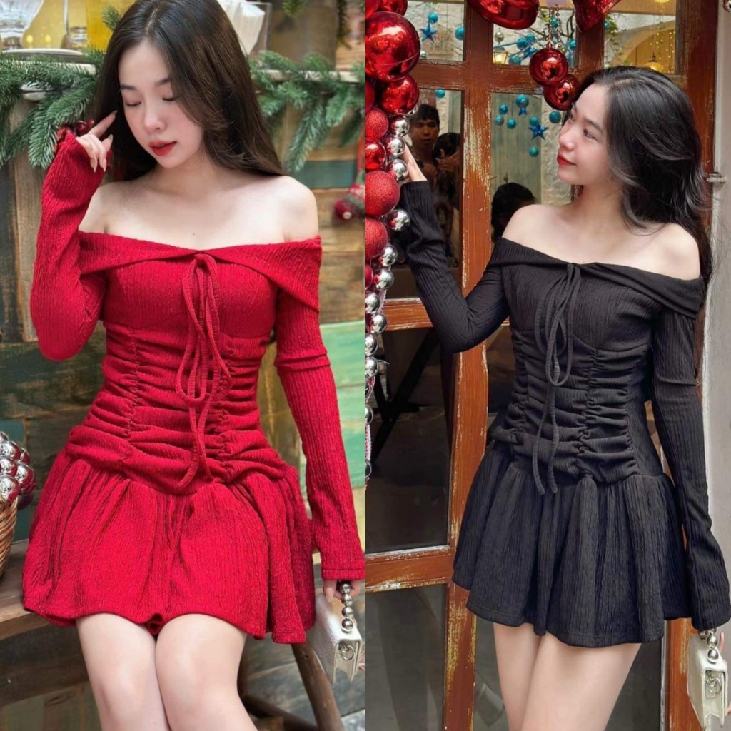 Bare-beautiful off shoulder-shoulder female dress with noel red, CNY ...
