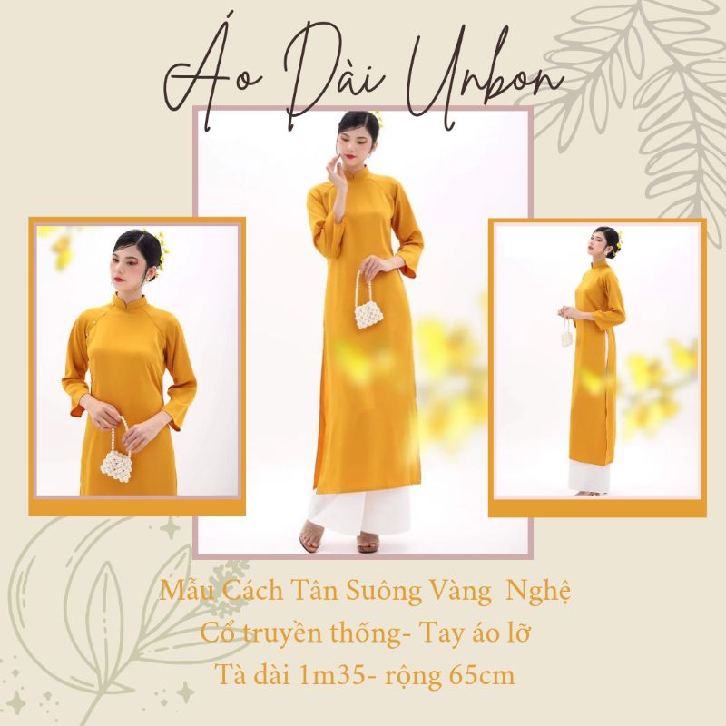 Modernized ao dai (REAL PHOTO) ready-made yellow straight ao dai with blue pants, ancient ...