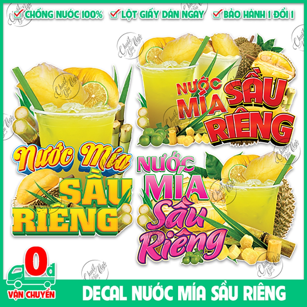Sugarcane and durian drink stickers for refreshment, wall stickers ...