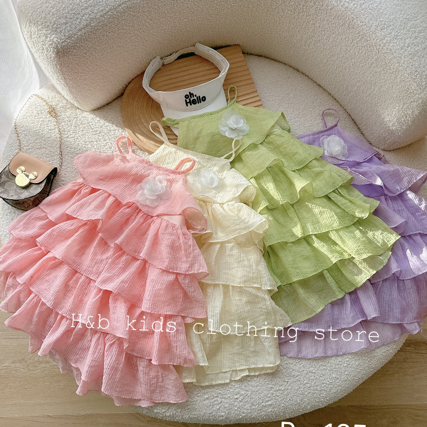 Baby girl dress with 2 straps and multi-layered flowers for babies from ...