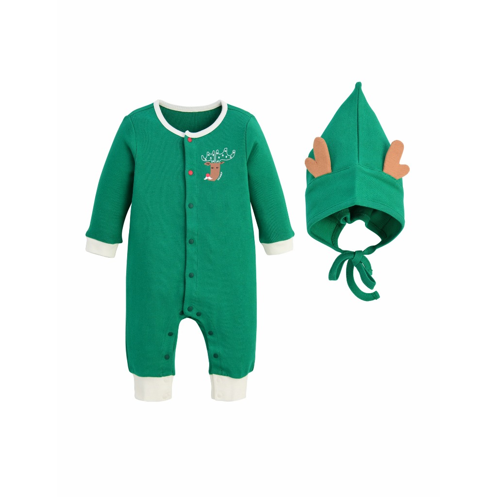 Bodysuit with cute MoiMoln Noel green reindeer hat for boys and girls, Korean hunting product ...