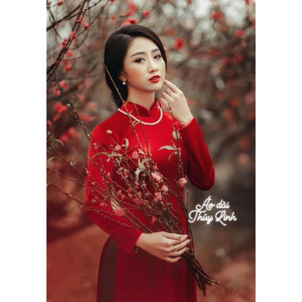 Traditional plain red velvet ao dai model - Hanoi Ao Dai 66 (with real ...