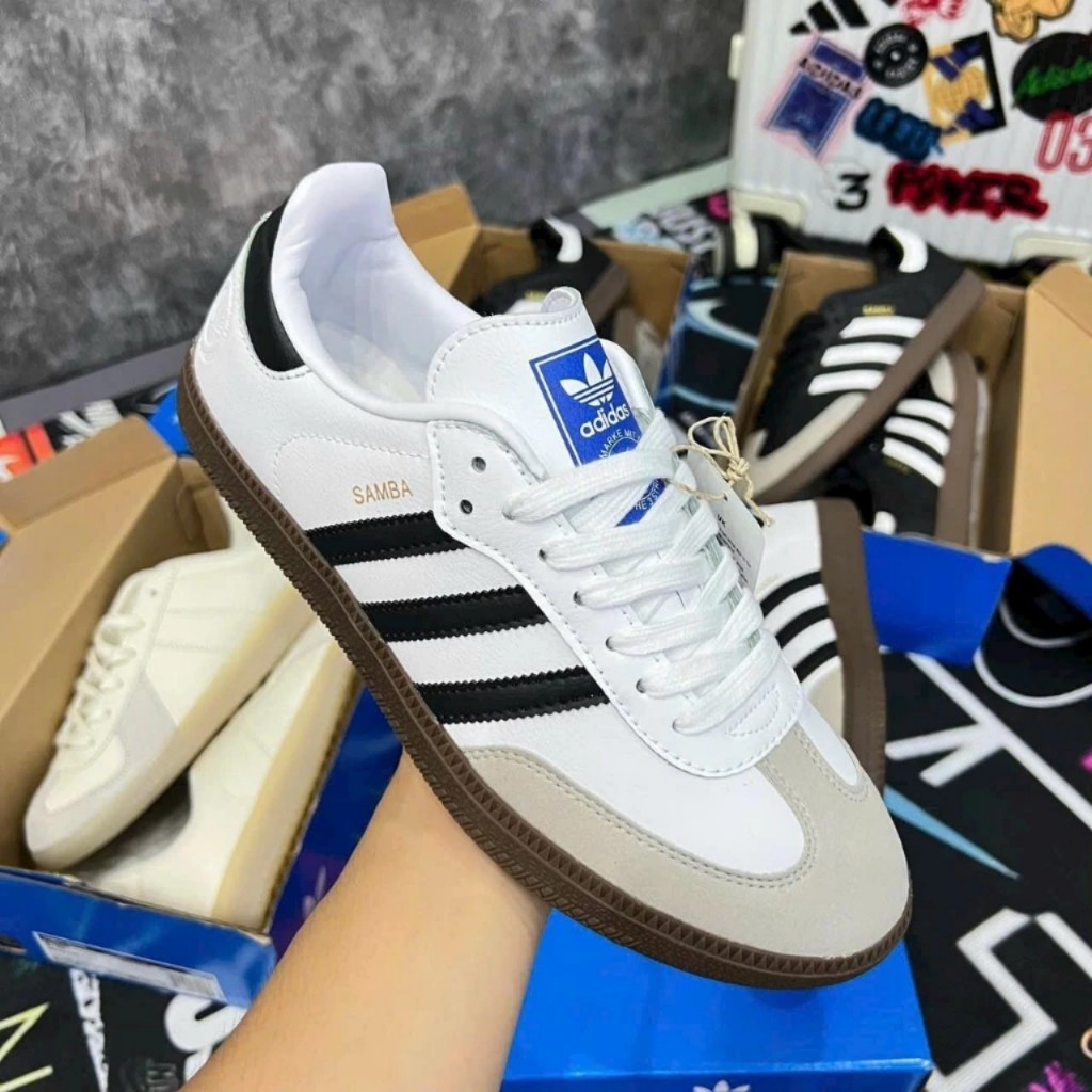 Adidas samba OG Sneakers With Brown Sole In White 3 Black Stripes ...