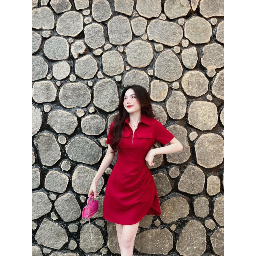 Red party dress, red dress with polo design in basic style for classy ...