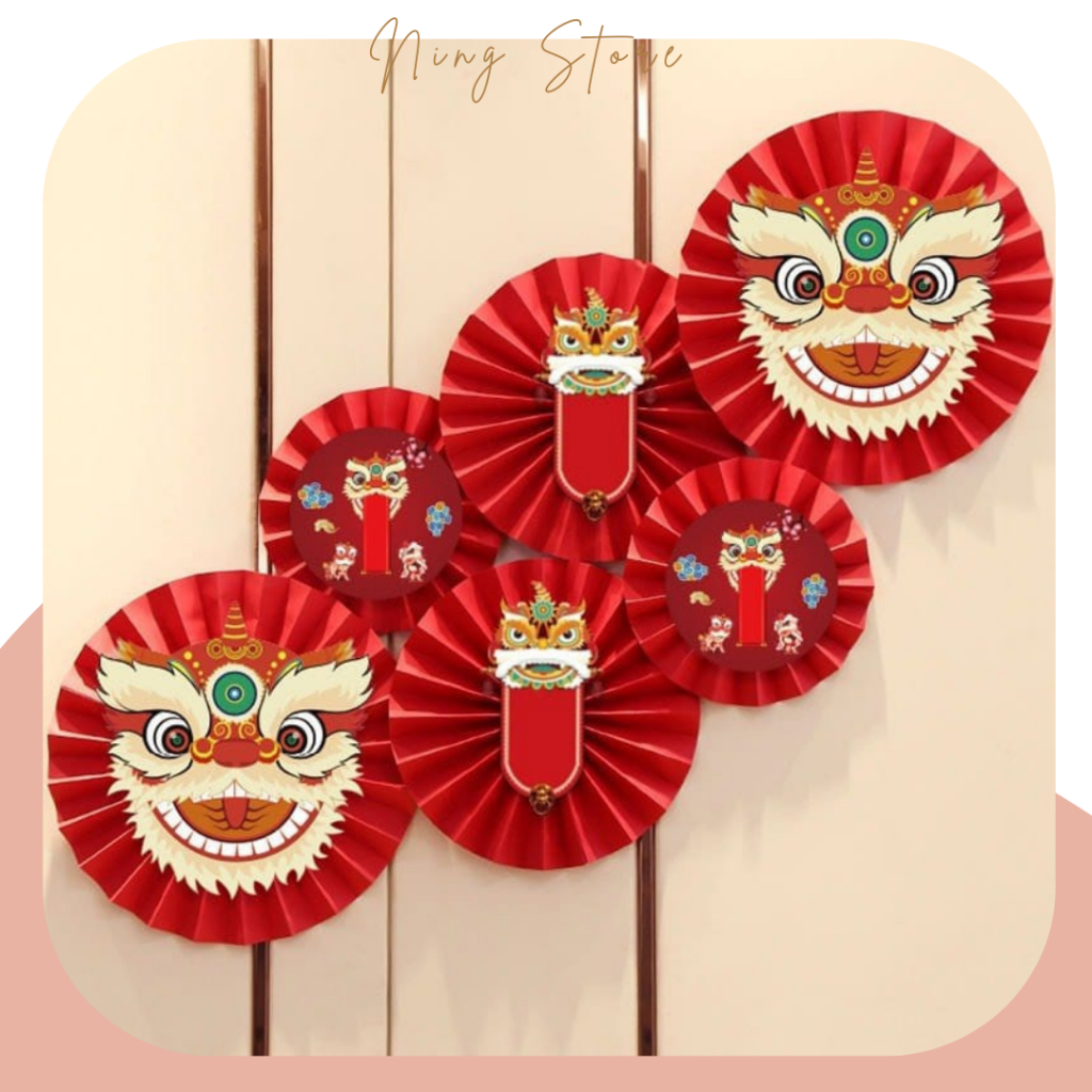 Set of 6 decorative red paper fans CNY 2025 - Pre-folded wall fans for ...