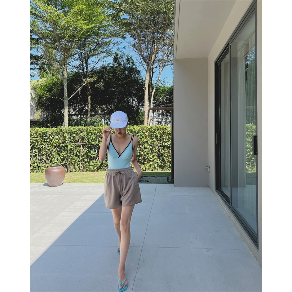 Turquoise Monokini with premium dark brown outer hem (no pants included ...